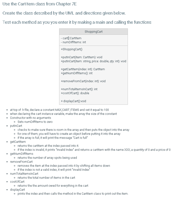 Use the CartItem class from Chapter 7E Create the | Chegg.com