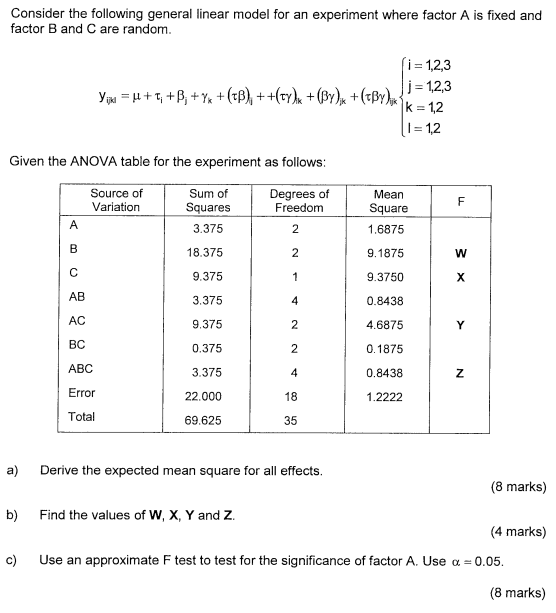 Solved Consider the following general linear model for an | Chegg.com