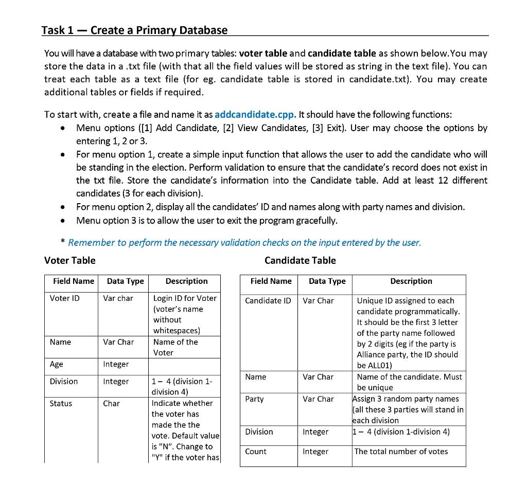 Solved Task 1 - Create a Primary Database You will have a | Chegg.com