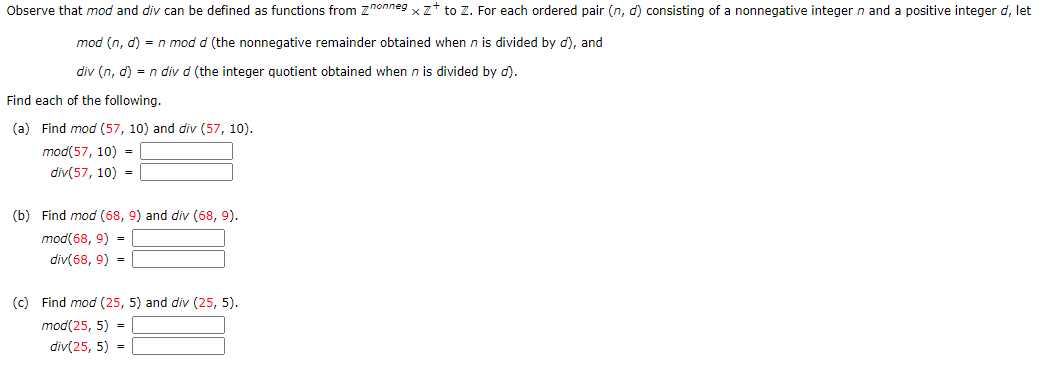 Solved Observe that mod and div can be defined as functions | Chegg.com