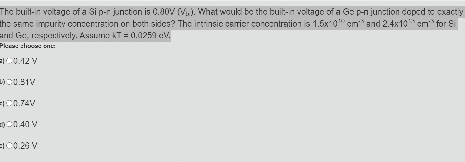 Solved The built-in voltage of a Si p-n junction is 0.80 V( | Chegg.com