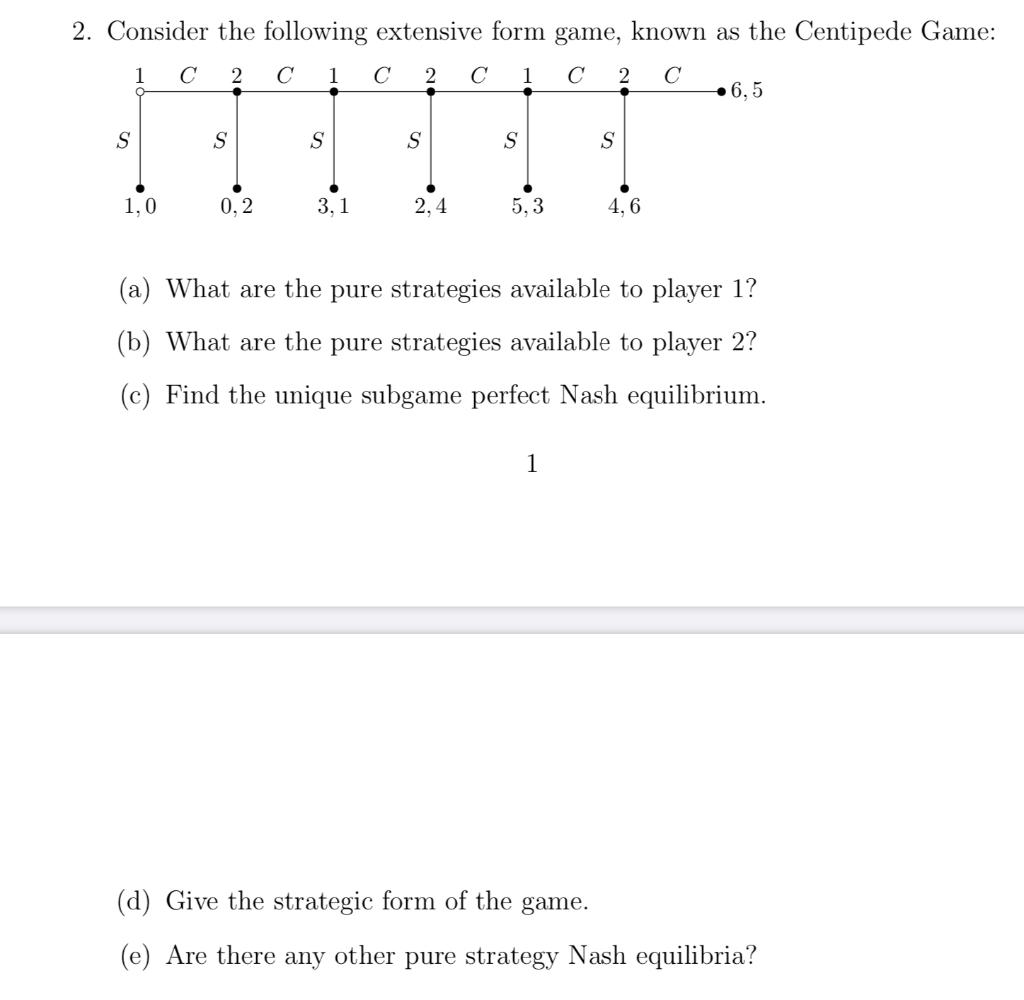 Solved 2. Consider the following extensive form game, known | Chegg.com
