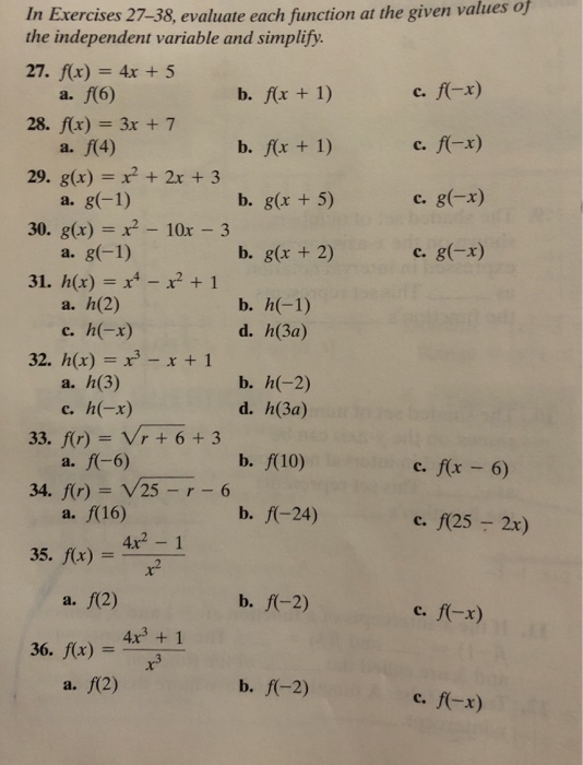 Solved fiunction at the given values of In Exercises 27-38, | Chegg.com