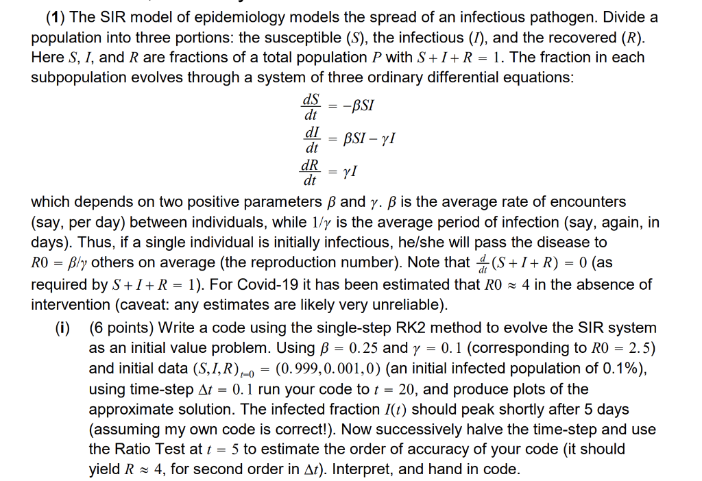 (1) The SIR model of epidemiology models the spread | Chegg.com