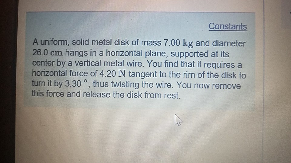Solved Constants A uniform, solid metal disk of mass 7.00 kg | Chegg.com