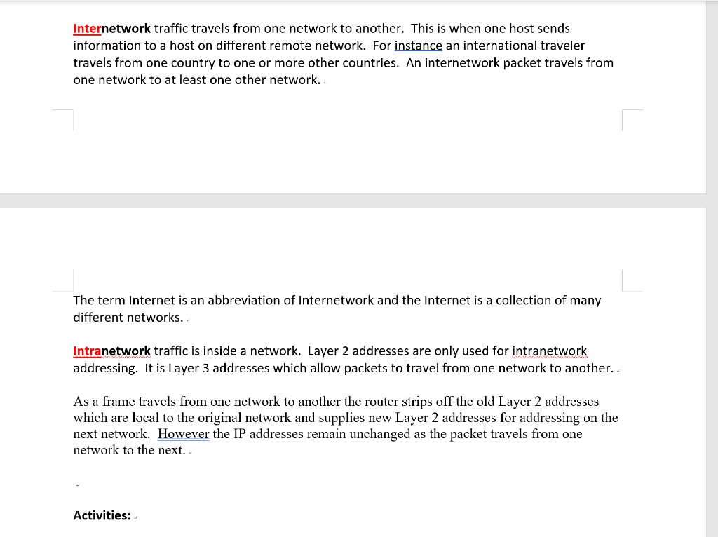 Solved Lab 10.1 Internetwork Addressing Worksheet: Layers 2 | Chegg.com