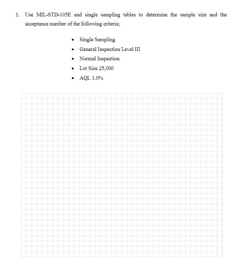 Solved 1. Use MIL-STD-105E and single sampling tables to | Chegg.com