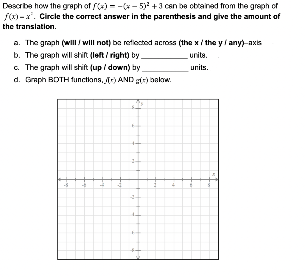 Solved Describe how the graph of f(x) = -(x - 5)² + 3 can be | Chegg.com