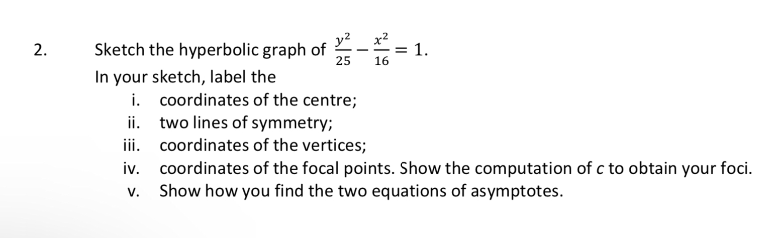 Solved Sketch the hyperbolic graph of 25y2−16x2=1. In your | Chegg.com