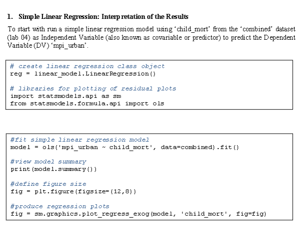 Solved 1. Simple Linear Regression: Interp retation of the | Chegg.com