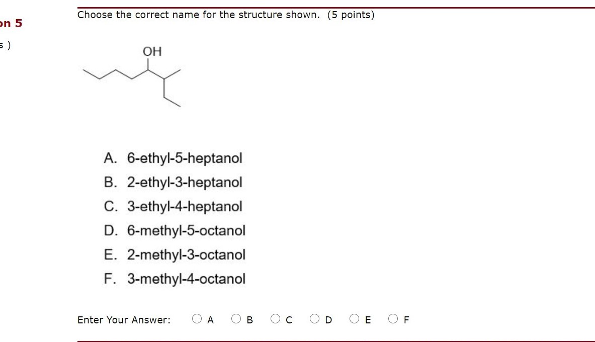 Solved Choose the correct name for the structure shown. (5 | Chegg.com