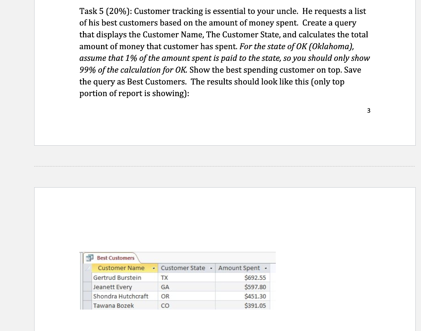 Solved Task 5 (20%): Customer tracking is essential to your | Chegg.com