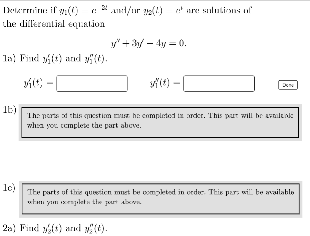 Solved Determine if y1(t)=e−2t and/or y2(t)=et are solutions | Chegg.com