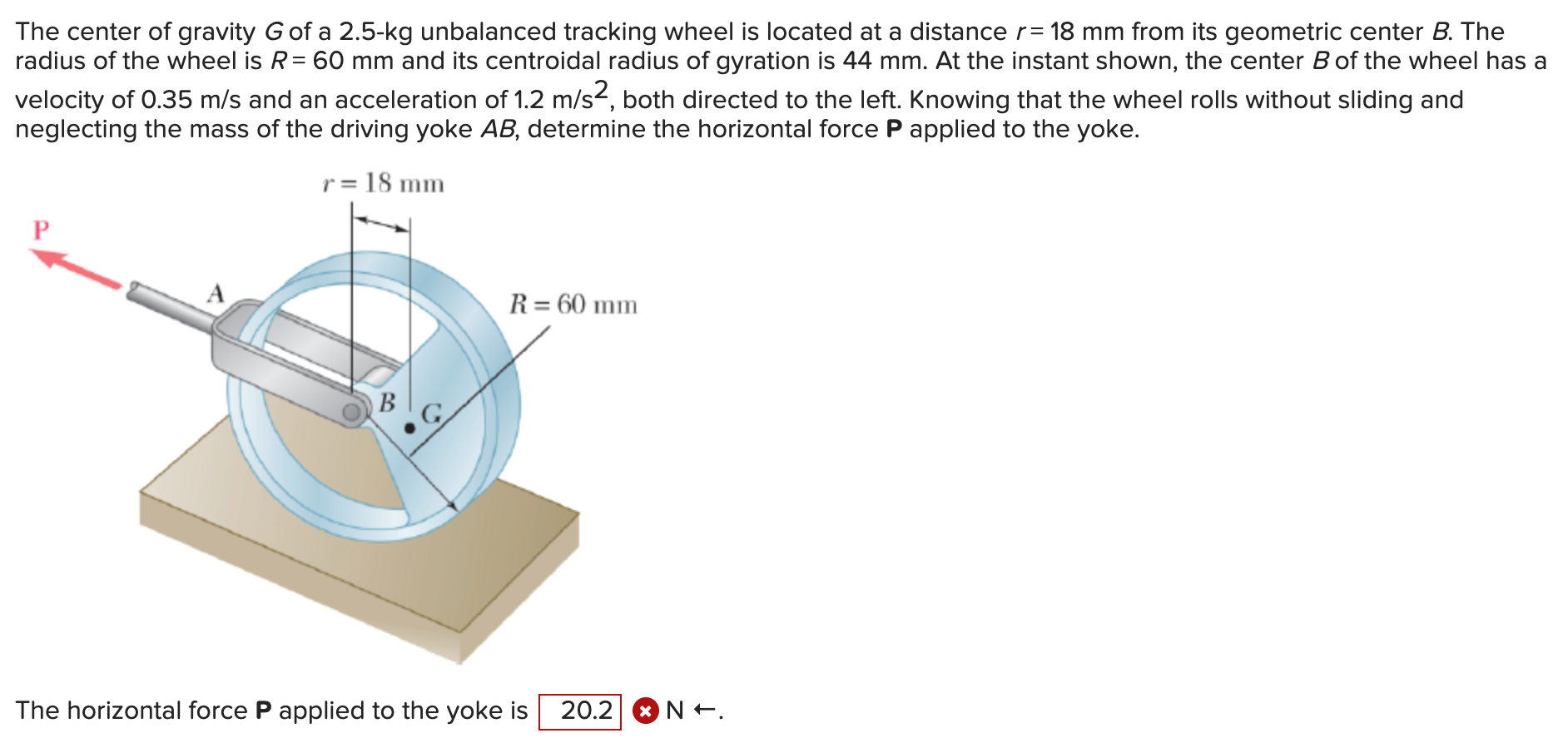 Solved The center of gravity G of a 2.5−kg unbalanced | Chegg.com