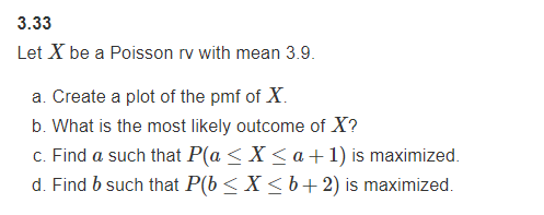 Solved 3.33 Let X be a Poisson rv with mean 3.9. a. Create a | Chegg.com
