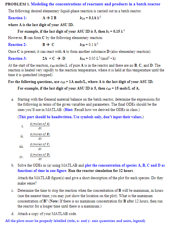 Solved PROBLEM 1. Modeling the concentrations of reactants | Chegg.com