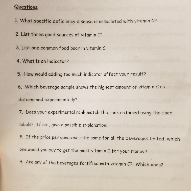 Solved Questions 1. What specific deficiency disease is | Chegg.com