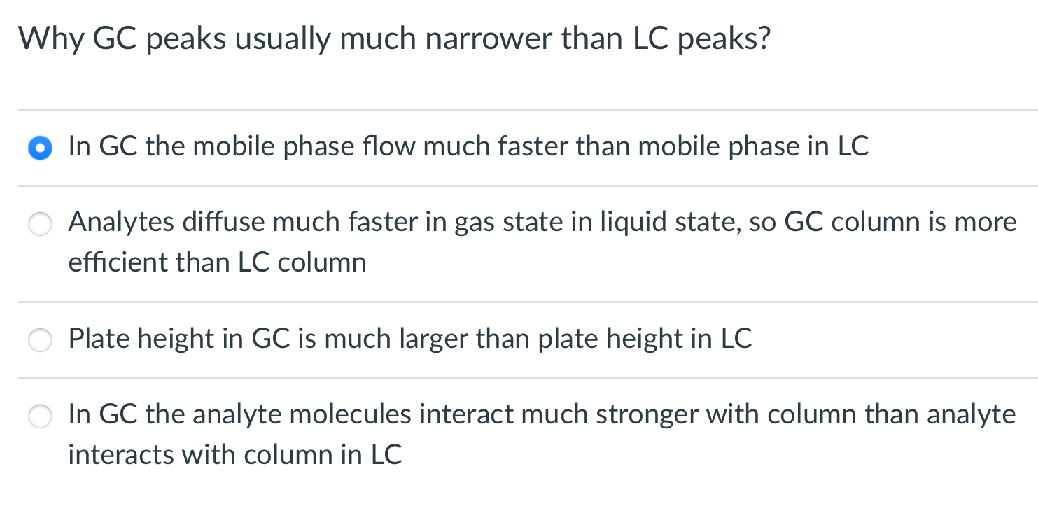 Solved Why GC peaks usually much narrower than LC peaks? In | Chegg.com