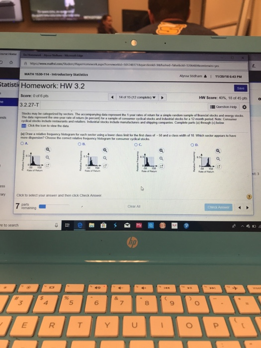 MATH 1530-114- Intreductory Statistics Alyssa | Chegg.com