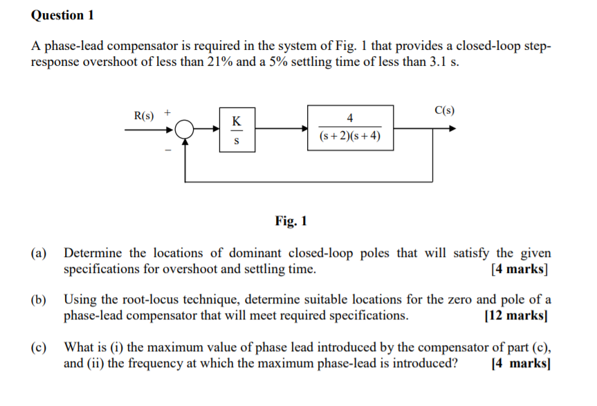 Solved Question 1 A phase-lead compensator is required in | Chegg.com