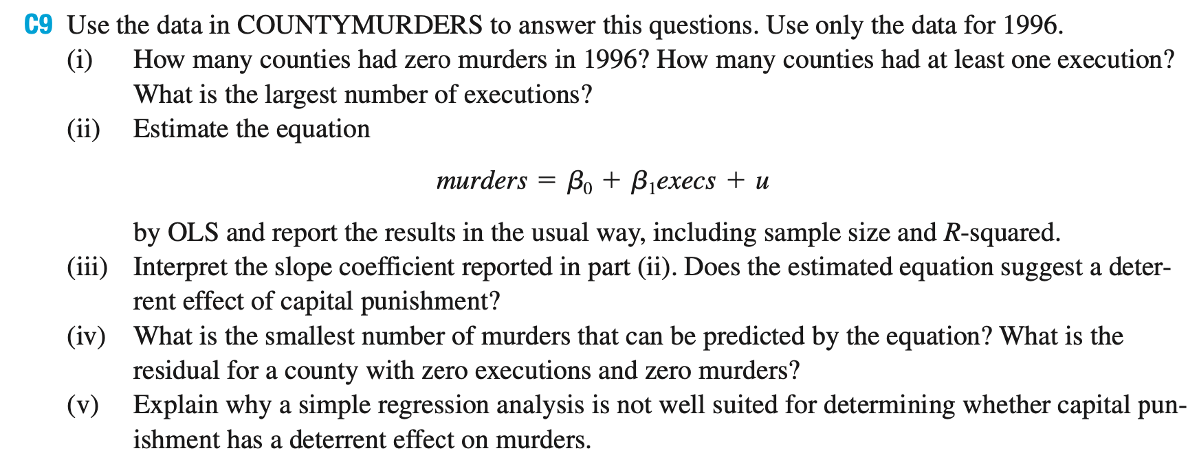 Solved c9 Use the data in COUNTYMURDERS to answer this | Chegg.com