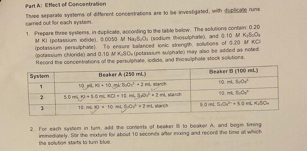Solved Part A: Effect of Concentration Three separate | Chegg.com