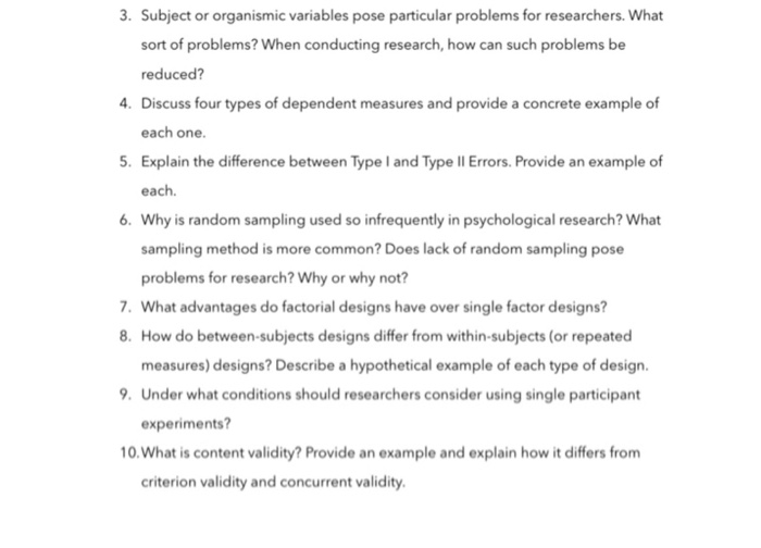 Solved 3. Subject or organismic variables pose particular | Chegg.com