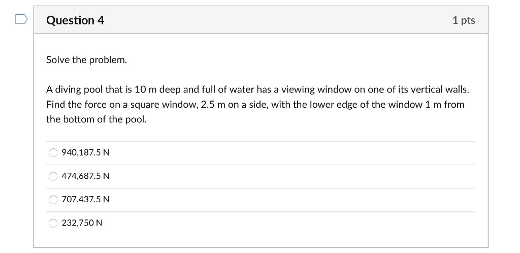 Solved Question 4 1 pts Solve the problem. A diving pool | Chegg.com