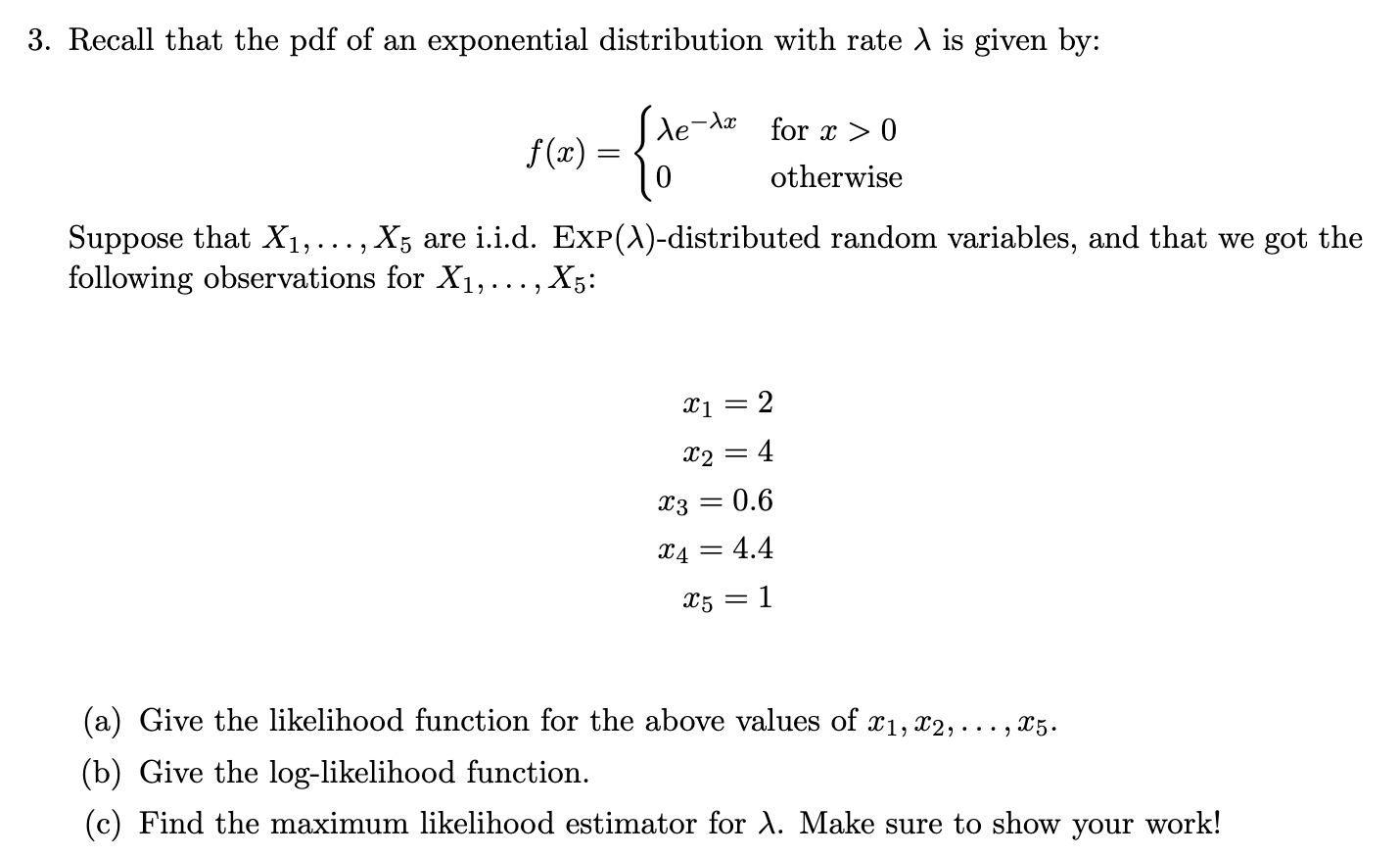 Solved Recall that the pdf of an exponential distribution | Chegg.com