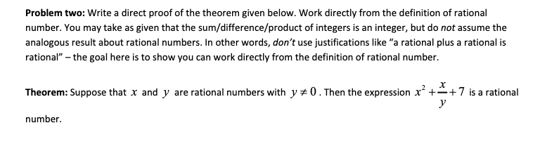 Solved Problem two: Write a direct proof of the theorem | Chegg.com