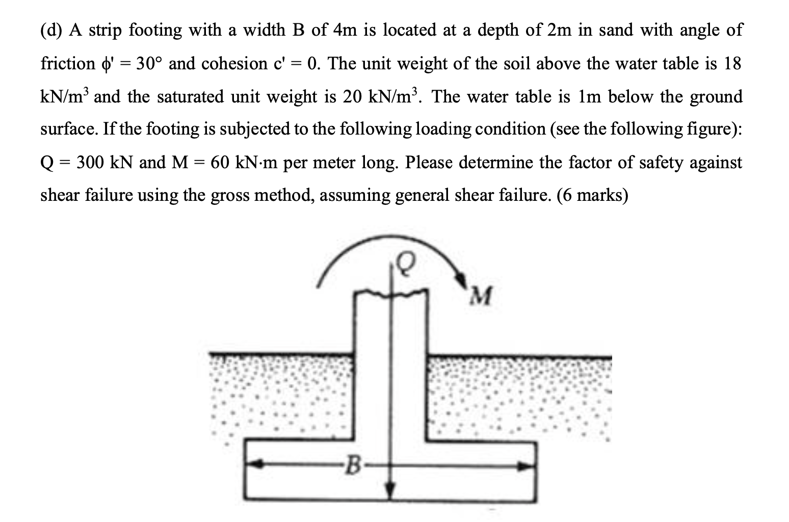 (d) A strip footing with a width B of 4m is located | Chegg.com