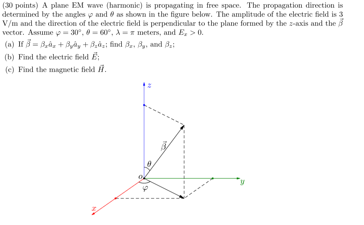 Solved (30 points) A plane EM wave (harmonic) is propagating | Chegg.com