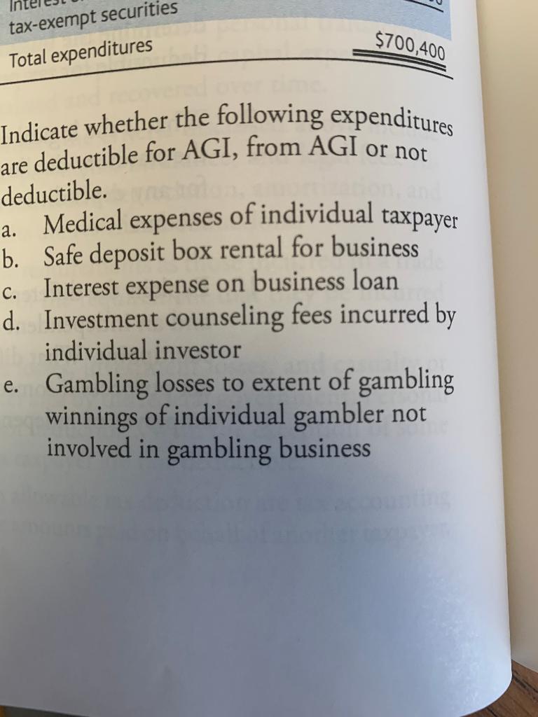 Solved tax-exempt securities Total expenditures $700,400 | Chegg.com