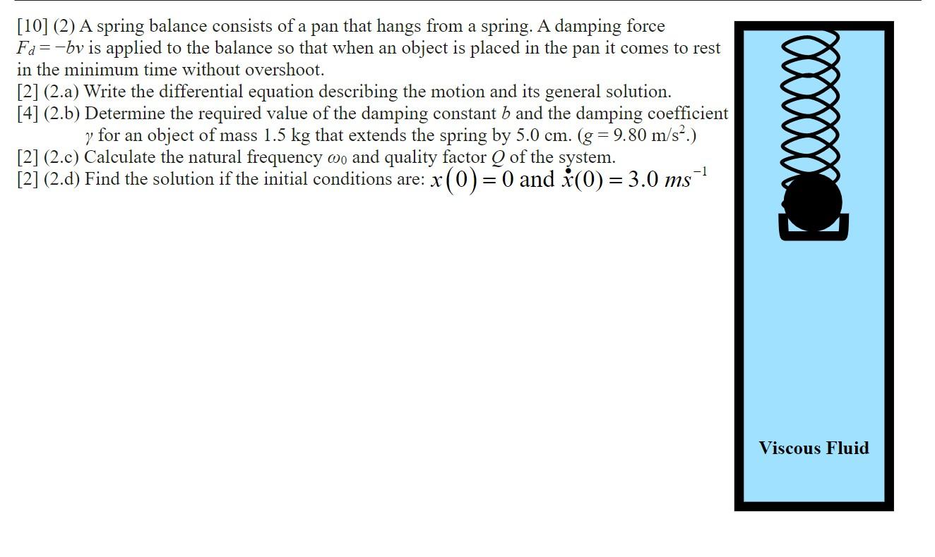 Solved [10] (2) A spring balance consists of a pan that | Chegg.com