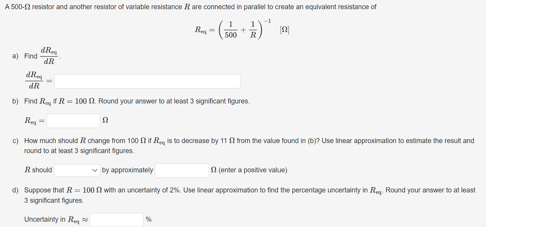 Solved A 500- Ω resistor and another resistor of variable | Chegg.com