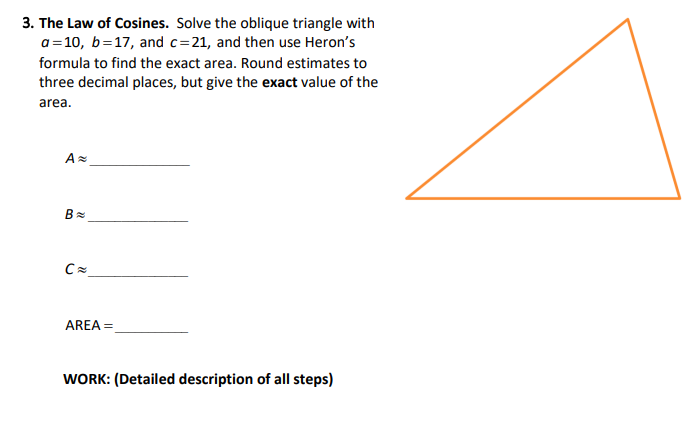 Solved The Law of Cosines. Solve the oblique triangle | Chegg.com