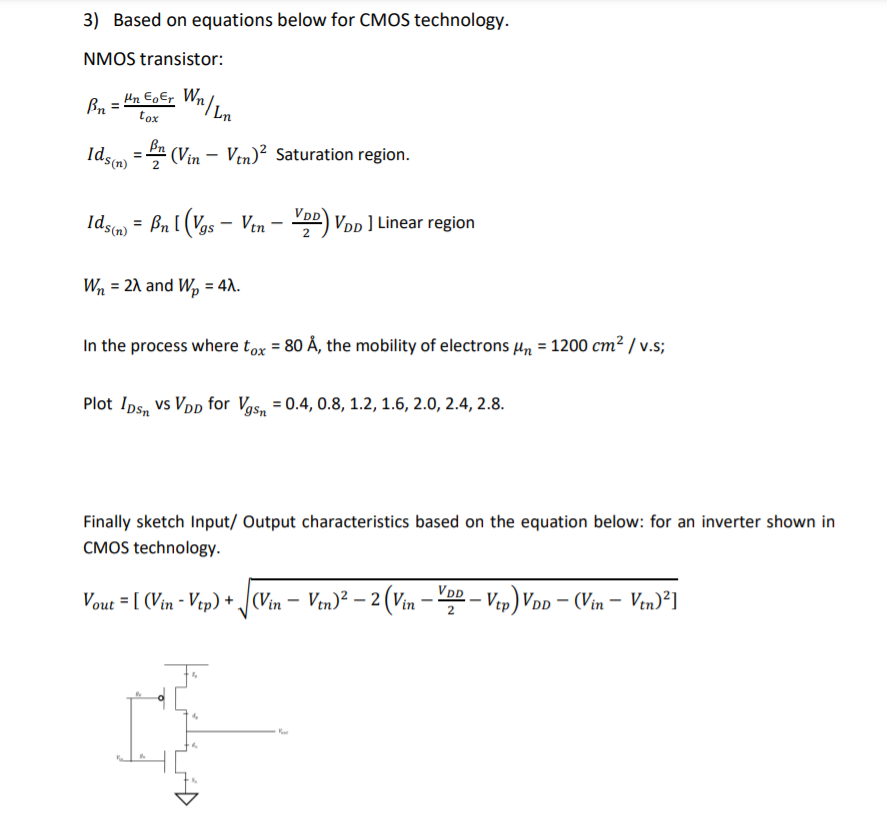 3) Based on equations below for CMOS technology. NMOS | Chegg.com