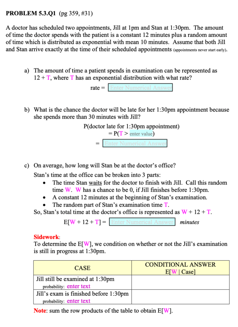 Solved PROBLEM 5.3.Q1 (pg 359, \#31) A doctor has scheduled | Chegg.com