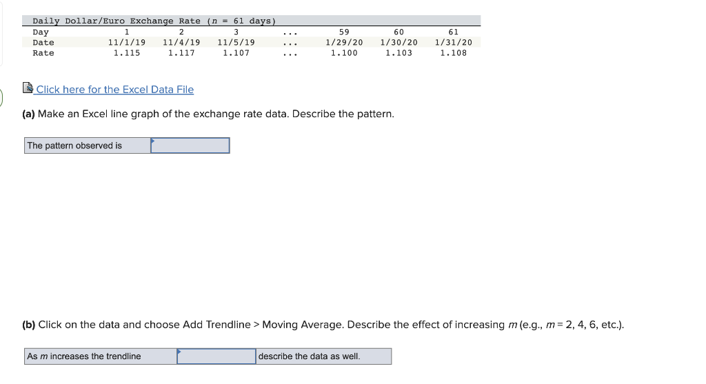 Solved Click here for the Excel Data File (a) Make an Excel | Chegg.com