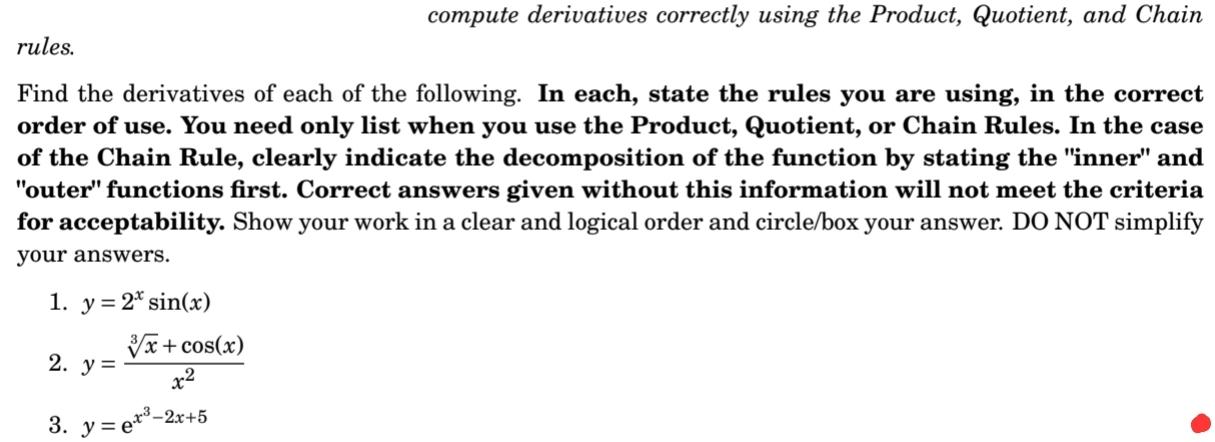 Solved rules. Find the derivatives of each of the following. | Chegg.com
