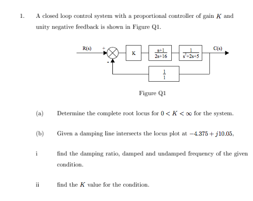Solved 1. A closed loop control system with a proportional | Chegg.com