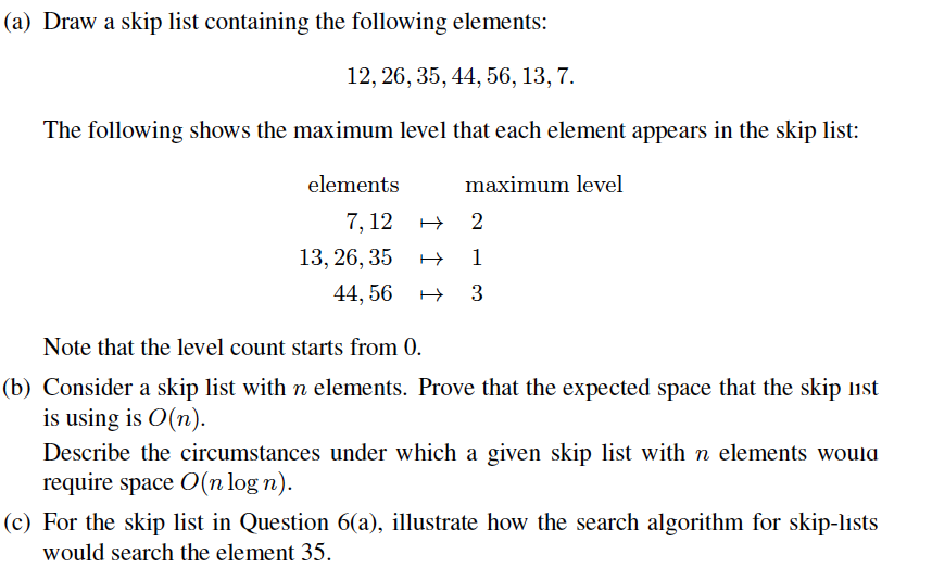 Solved (a) Draw a skip list containing the following | Chegg.com