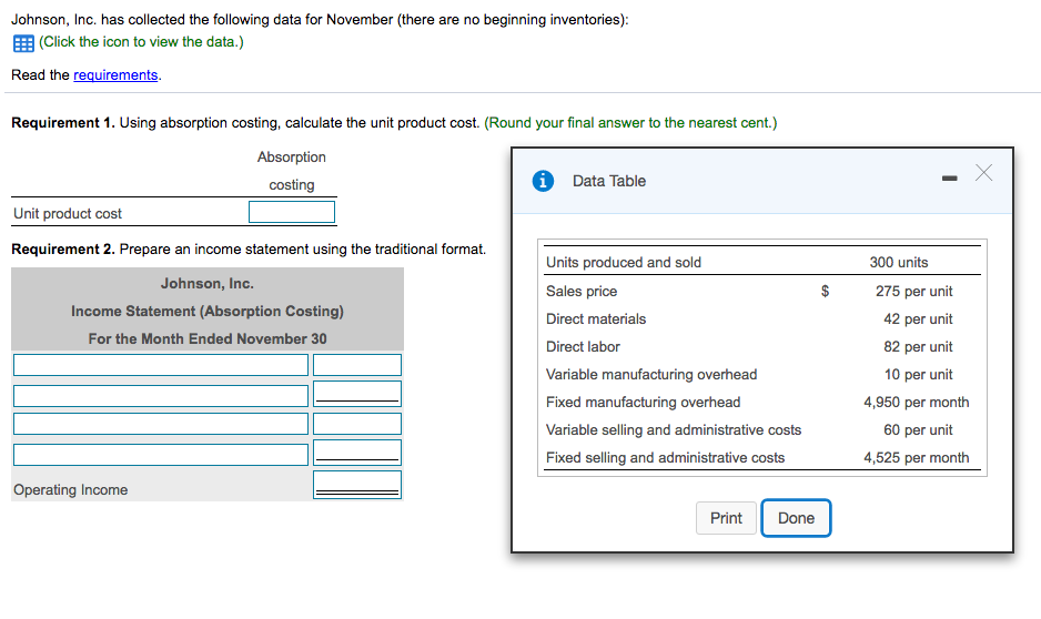 Solved Johnson, Inc. has collected the following data for | Chegg.com
