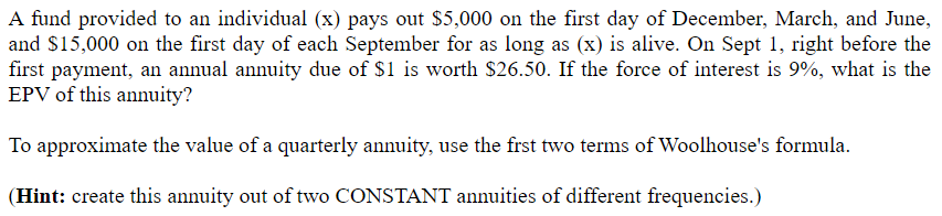 A fund provided to an individual ( x) pays out $5,000 | Chegg.com
