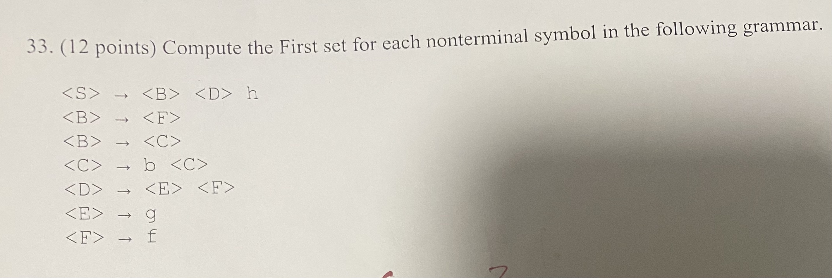 Solved 33. (12 points) Compute the First set for each | Chegg.com