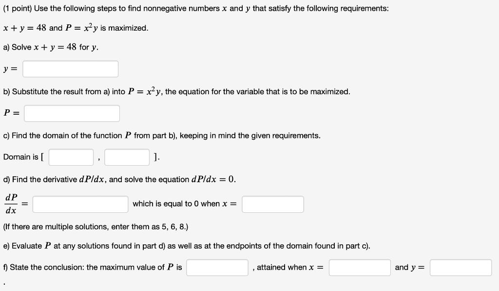 Solved (1 point) Use the following steps to find nonnegative | Chegg.com