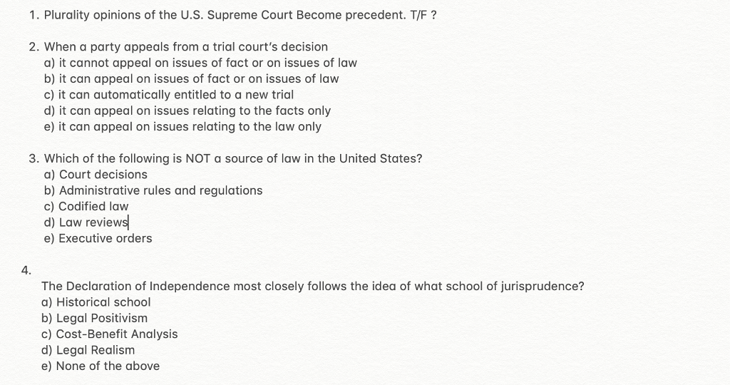 Solved 1. Plurality opinions of the U.S. Supreme Court | Chegg.com