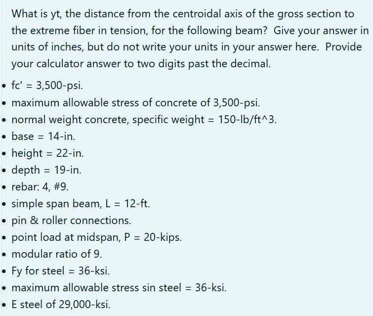 Solved = = = What is yt, the distance from the centroidal | Chegg.com