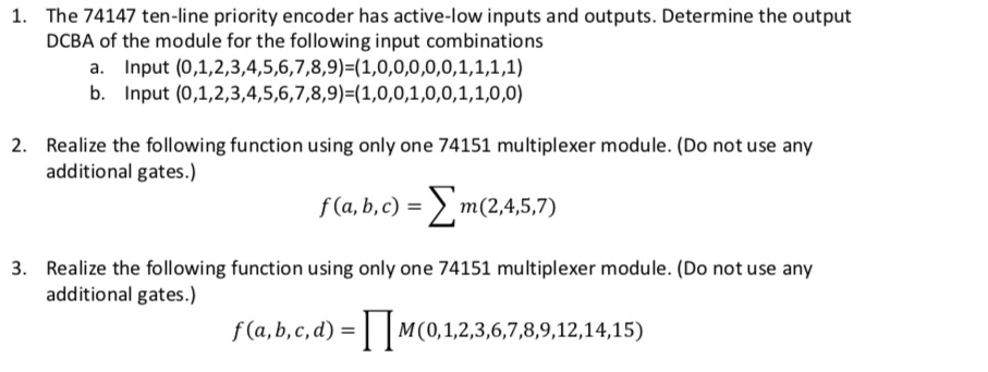 Solved The 74147 ten -li ne priority encoder has active-low | Chegg.com