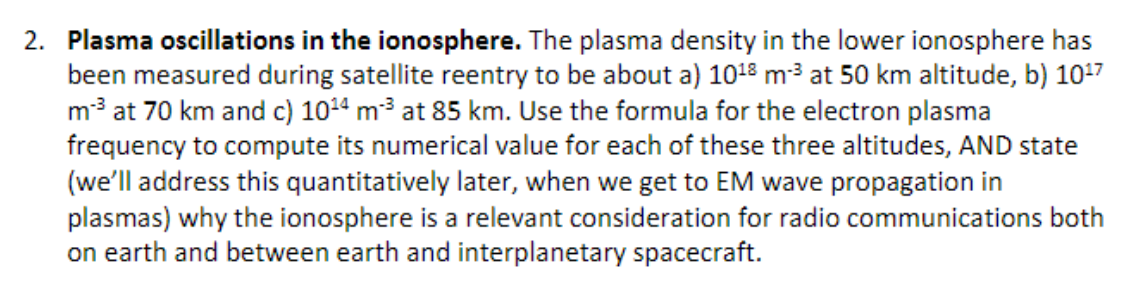 Solved Plasma oscillations in the ionosphere. The plasma | Chegg.com